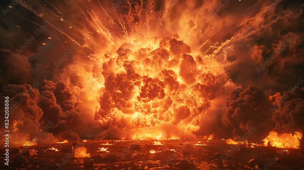 ภาพประกอบสต็อก Nuclear bomb explosion with enormous shock waves, the ...