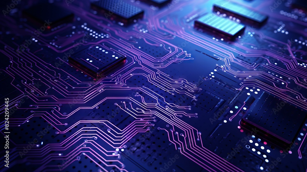 Abstract blue and purple technology background with circuit board ...