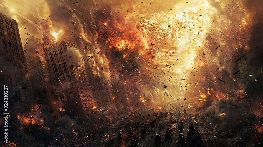 The apocalyptic scene of a city moments before a nuclear bomb impact ...