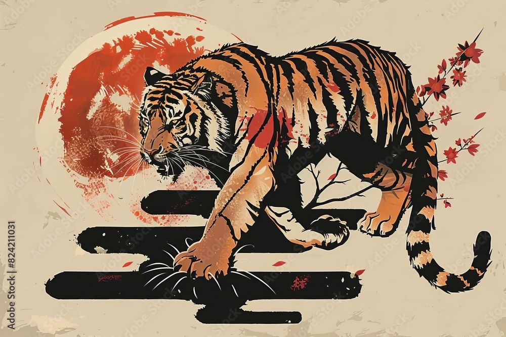 japanese style tiger illustration digital art combining traditional and ...
