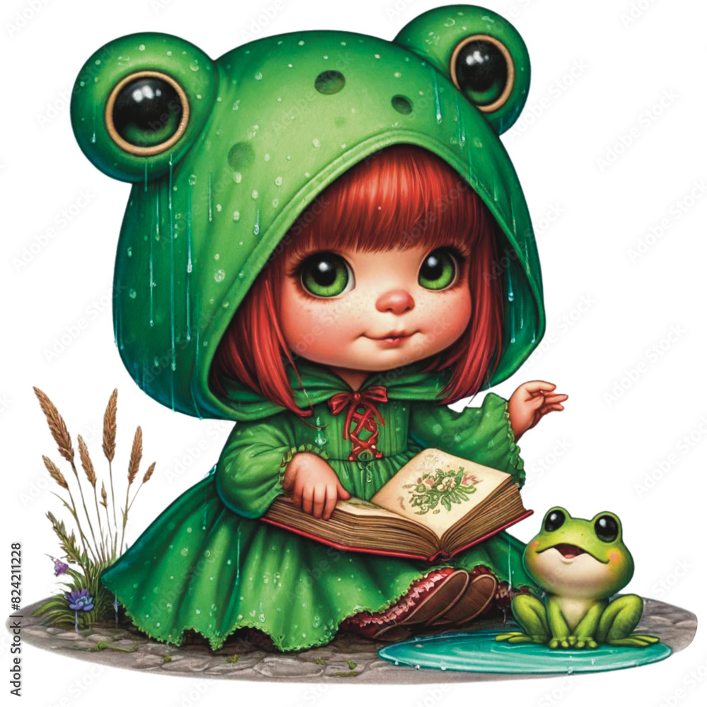cute little girl frog cartoon isolated on white background, wet land ...