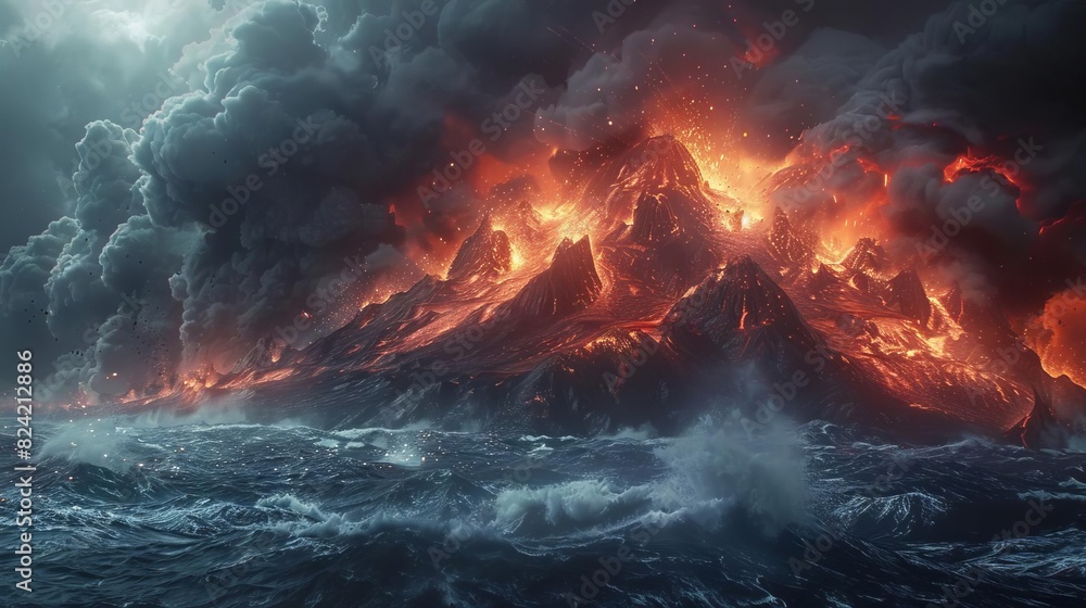 Illustrate a primordial Earth, with volcanic activity and the formation ...