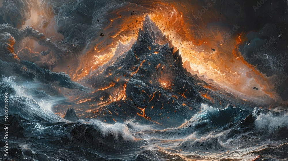 Illustrate a primordial Earth, with volcanic activity and the formation ...