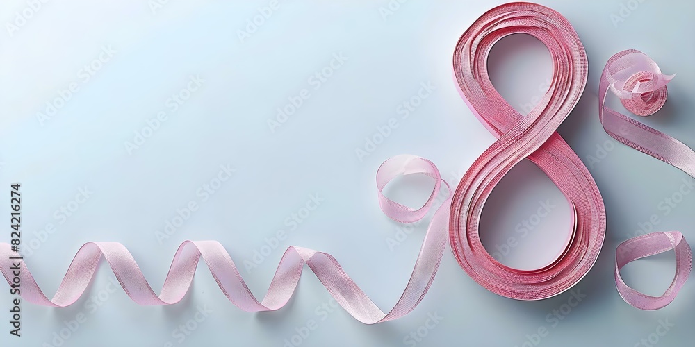 Pink Paper Cutouts with Ribbon on White Background for March Postcards ...