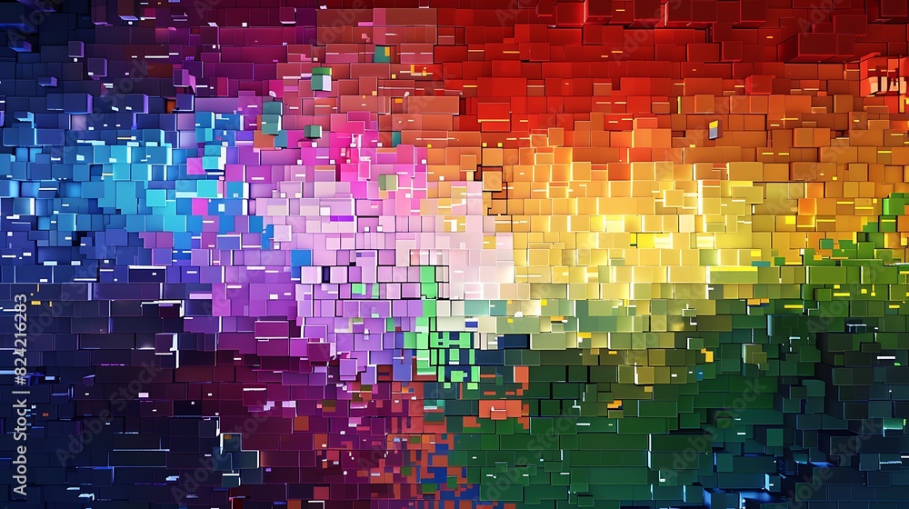 Digital pixel art representation of LGPTQ pride flag with blocky pixels ...