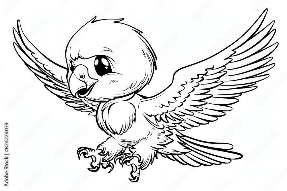 cute eagle with chibi style vector illustration in black and white ...