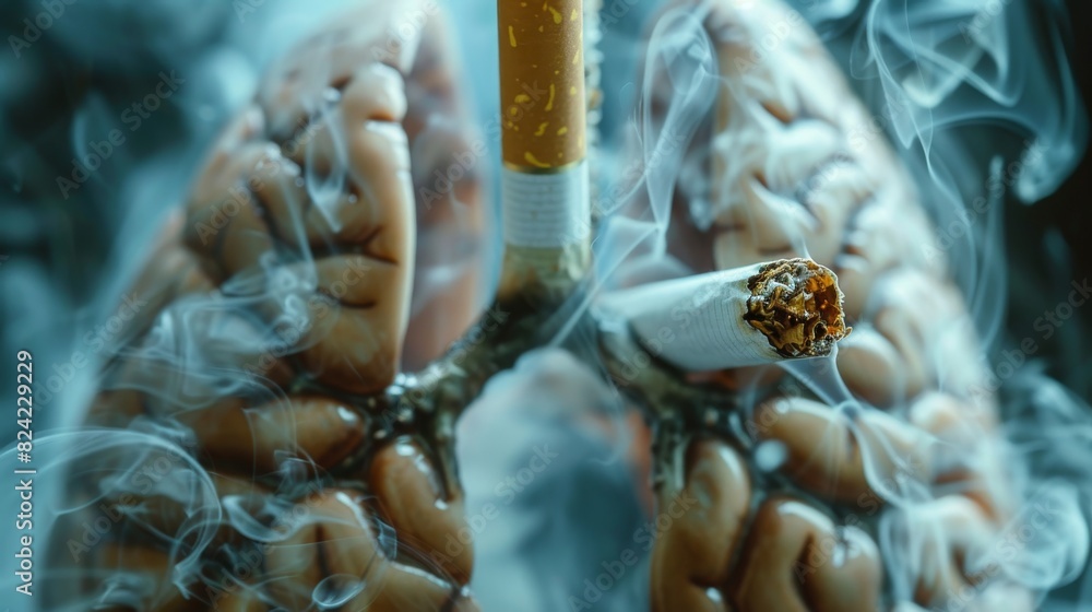 Dangers of smoking, Clogged lungs and addiction concept . Damaged lung ...
