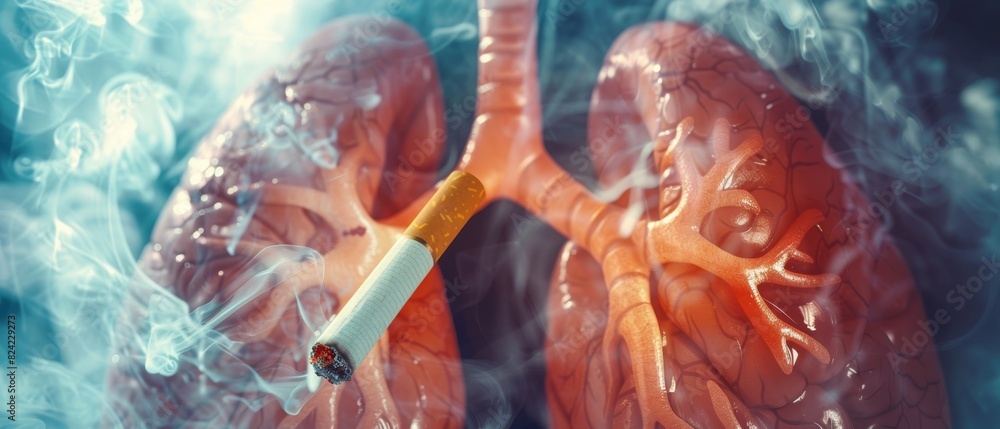 Dangers of smoking, Clogged lungs and addiction concept . Damaged lung ...