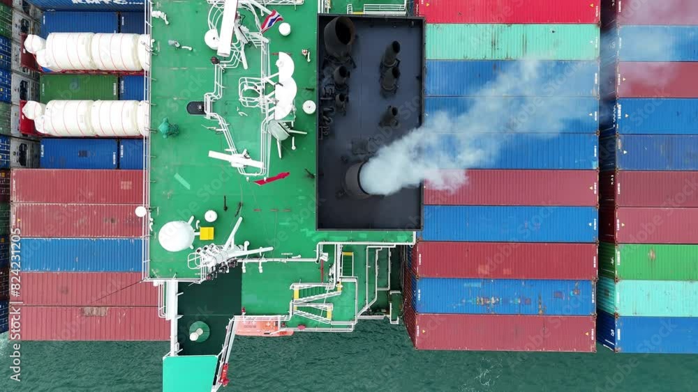 Smoke exhaust gas emissions carbondioxide from cargo lagre ship ...