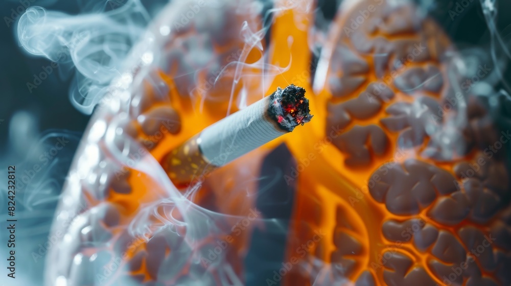 Dangers of smoking, Clogged lungs and addiction concept . Damaged lung ...