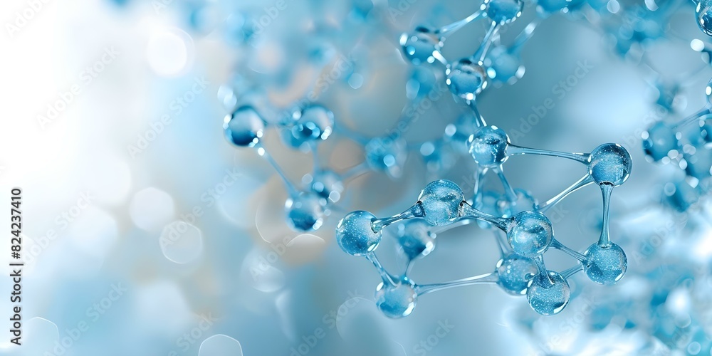 Blue molecular structures in liquid serum background with DNA model ...