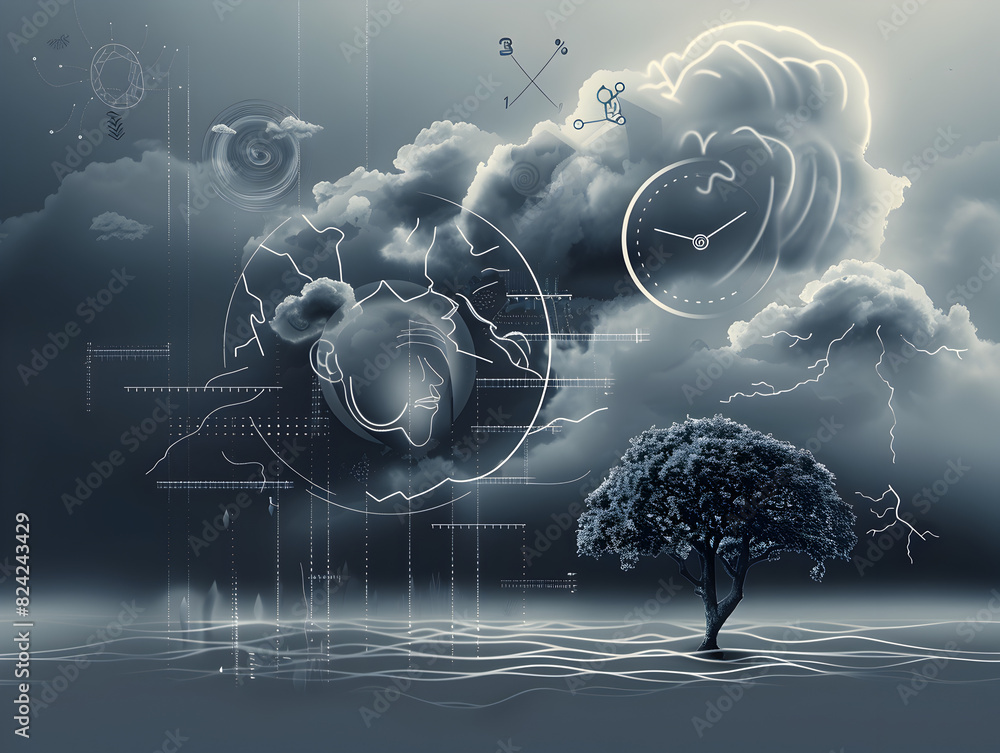 Climate crisis theme, include Uk weather symbols and weather chart in ...
