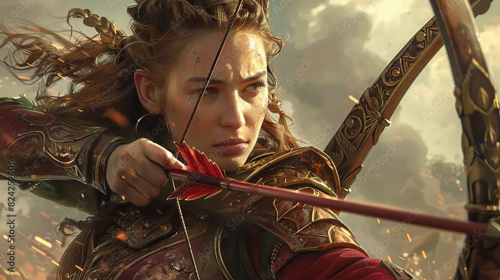Illustrate an ancient archer from a fantasy world, with elaborate armor ...