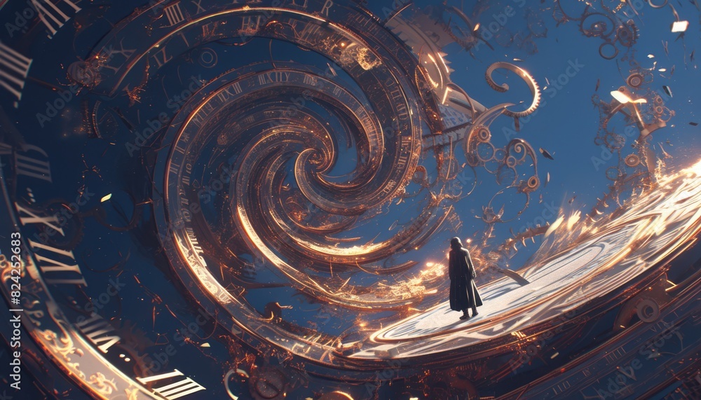 A digital art piece depicting an infinite time tunnel, with swirling ...