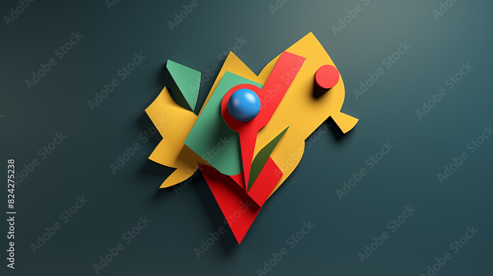 Rendered map with colorful location pins. The map is abstract with ...