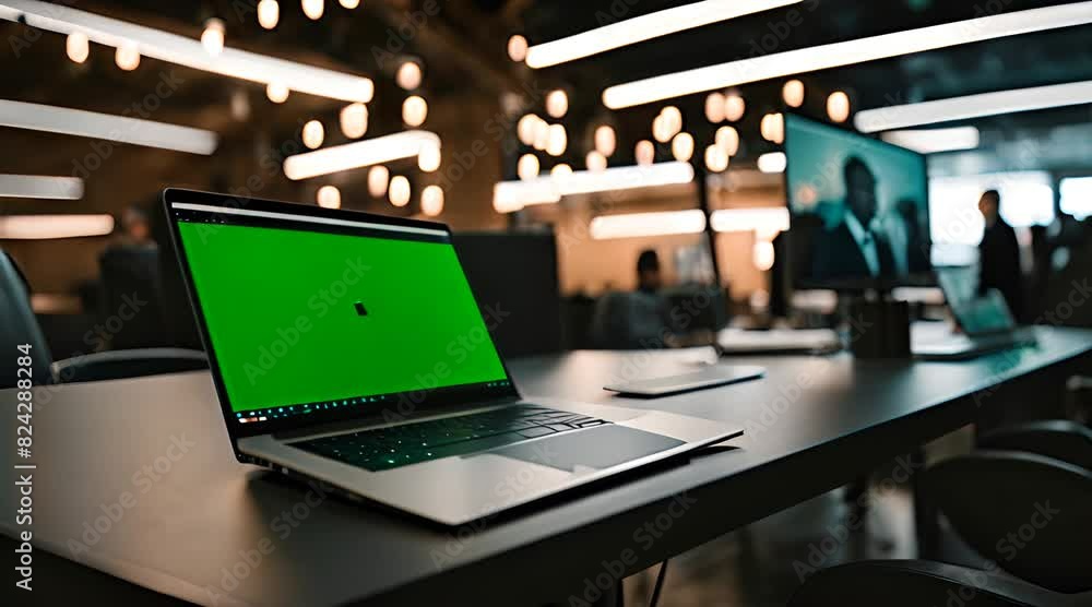 Empowering Productivity: Green Screen Laptop in Close-Up Business ...