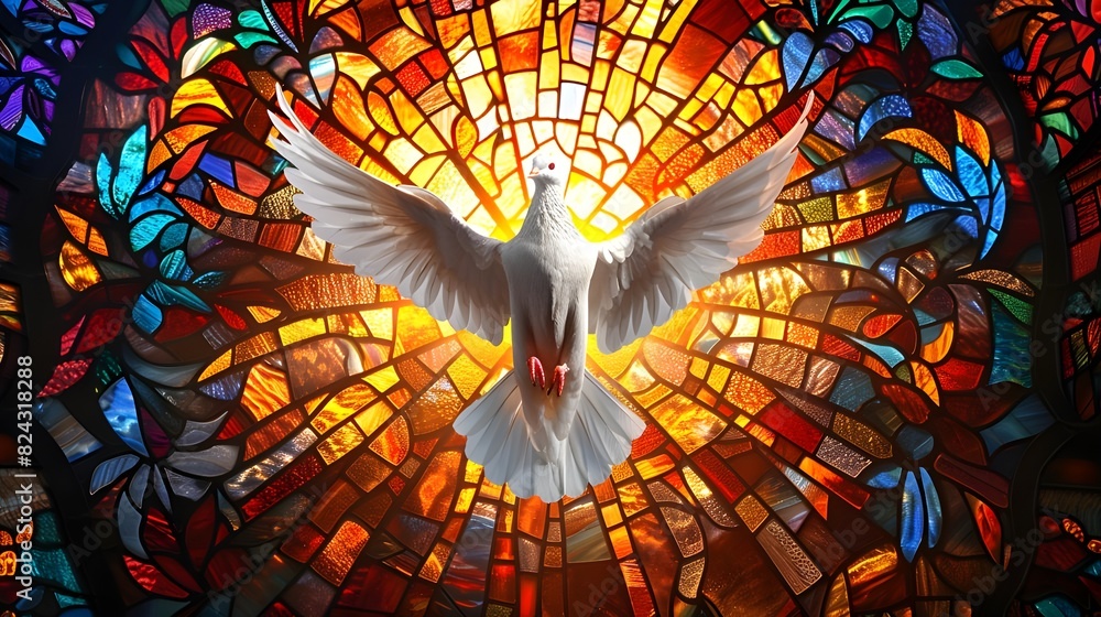 Holy spirit dove flying illustration, church's colored stained glass ...