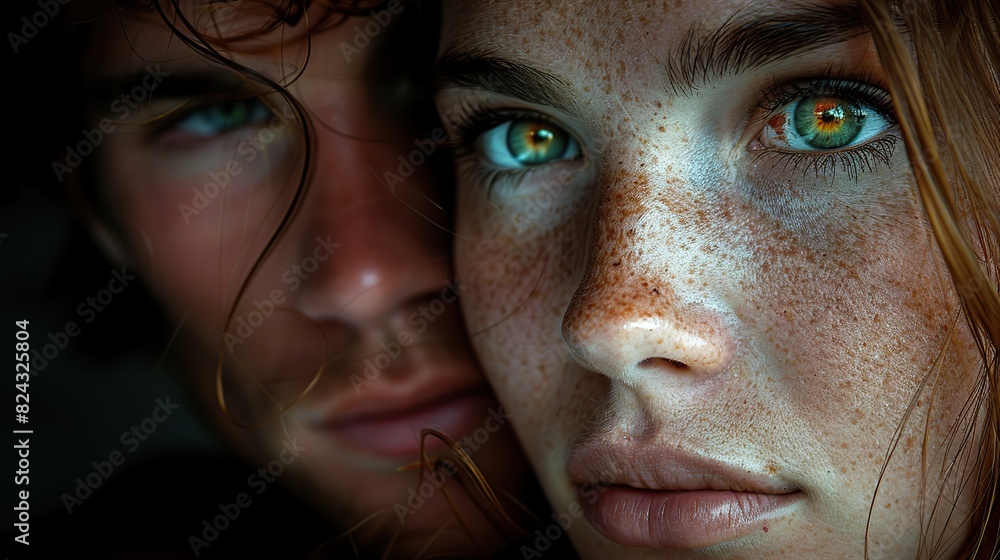 A love that speaks in the silence of a shared gaze, depicted by two ...