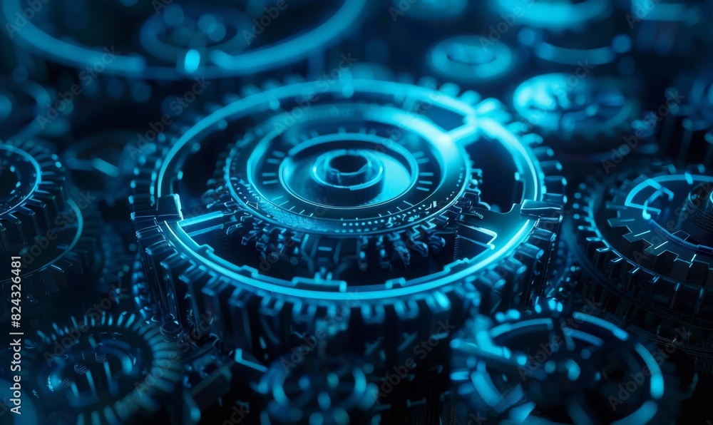Futuristic Concept with Digital Cogs and Gears in Blue Neon Stock ...