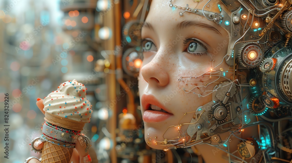 Steampunk illustration of a woman s half face with mechanical details ...