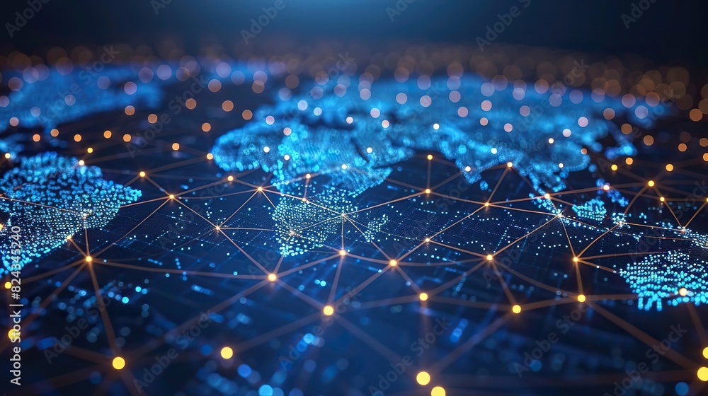 Futuristic world map with interconnected digital lines. photo Stock ...