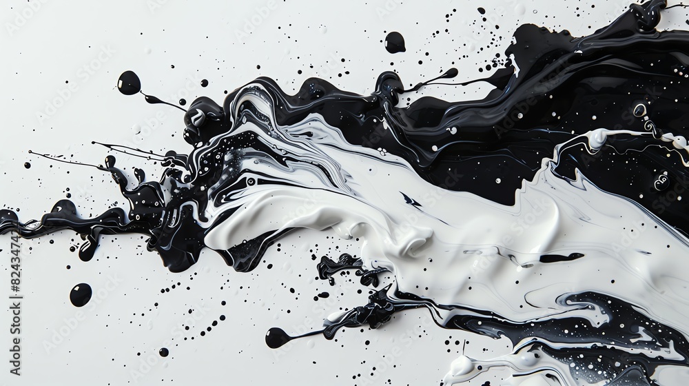 Abstract black and white paint splash creating a modern monochrome art ...
