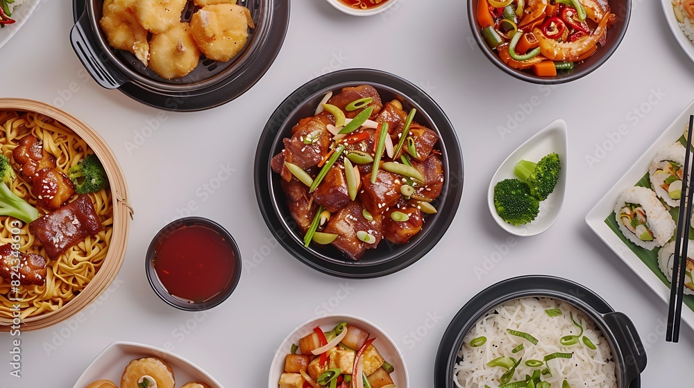 Authentic Chinese Cuisine from a Top View on Plain White Background in ...