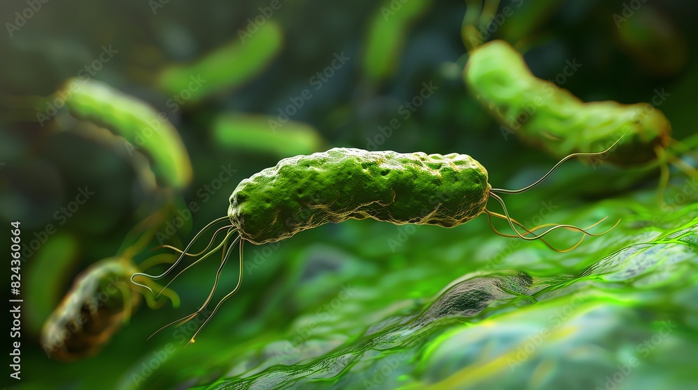 Helicobacter pylori bacteria under microscope, extreme high detail ...