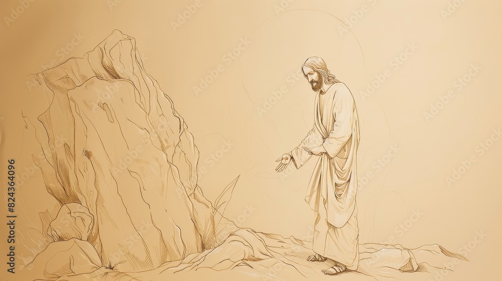 Biblical Illustration of Jesus Overcoming Temptation in the Wilderness ...