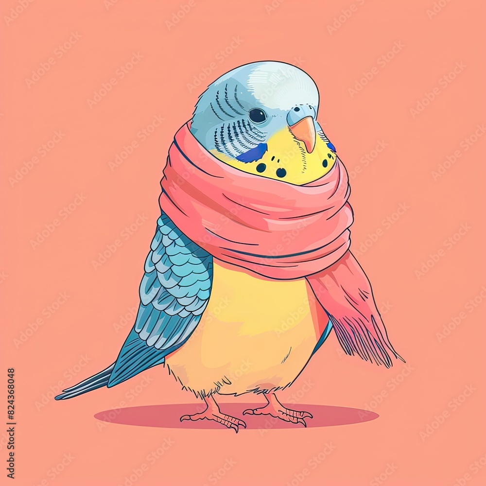 Budgerigar (Budgie) with a scarf, simple flat line drawing clip art ...