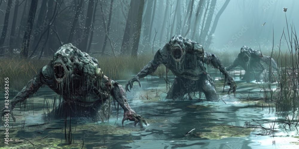 Dark Swamp Horror Creatures: Three-dimensional Illustration of Evil ...