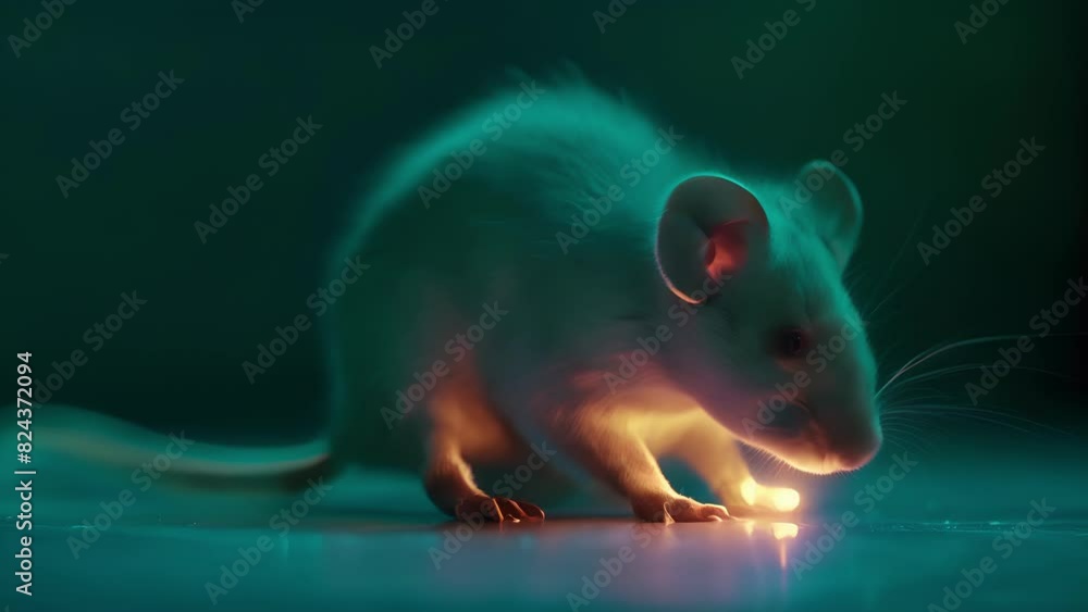 A laboratory mouse with a small scar on its spinal cord showing ...