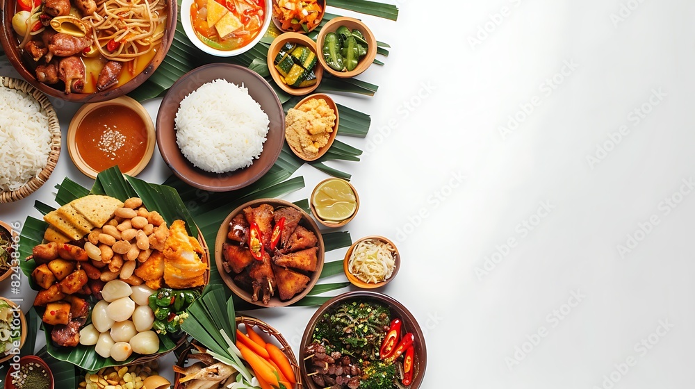 Authentic Indonesian Cuisine Collection - Top View Realistic Group of ...