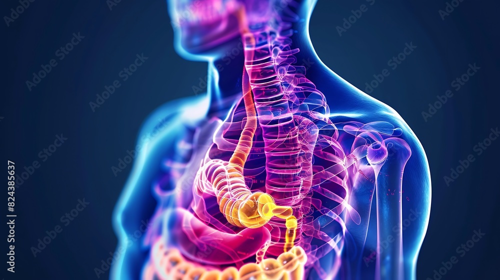 In this 3D x ray the digestive system is shown in action with the ...