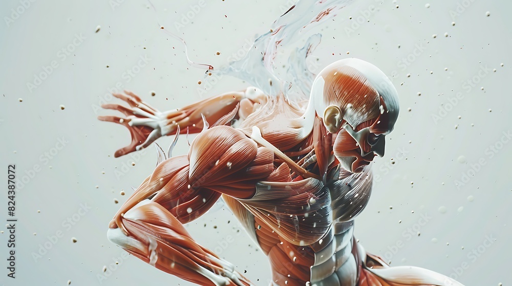 The 3D x ray highlights the muscular system displaying muscle ...