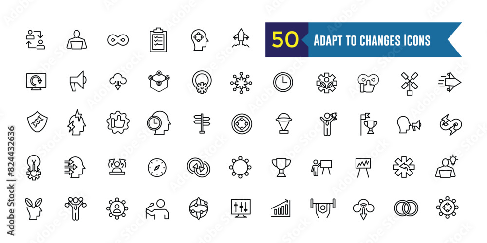 Adapt to changes icons set. Outline set of adapt to changes vector ...
