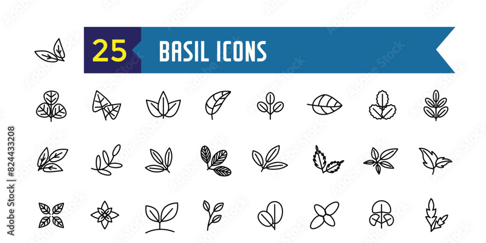 Basil icons set. Outline set of basil vector icons for ui design ...