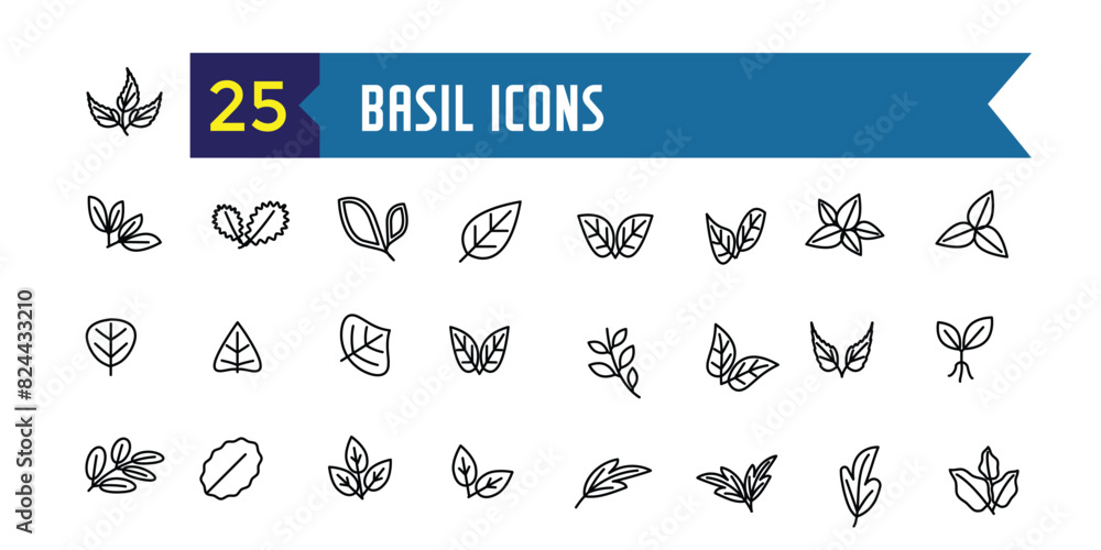Basil icons set. Outline set of basil vector icons for ui design ...