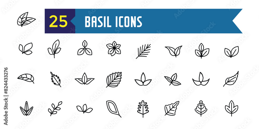 Basil icons set. Outline set of basil vector icons for ui design ...