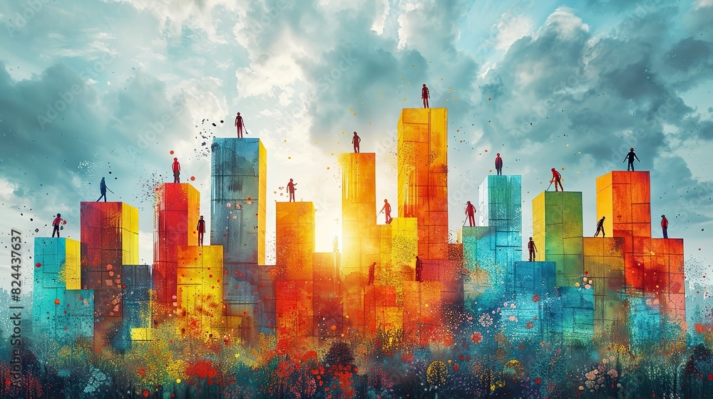 A drawing of people building a structure together, symbolizing creating ...