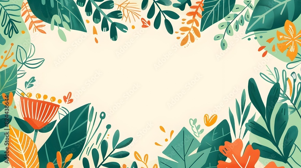 Lush Botanical Doodle Border Frame with Blank Space for Earth Day ...