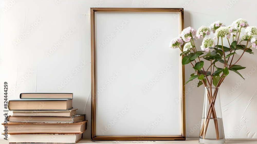 Mockup of a vertical wood frame for quotes and artwork. Vintage book ...