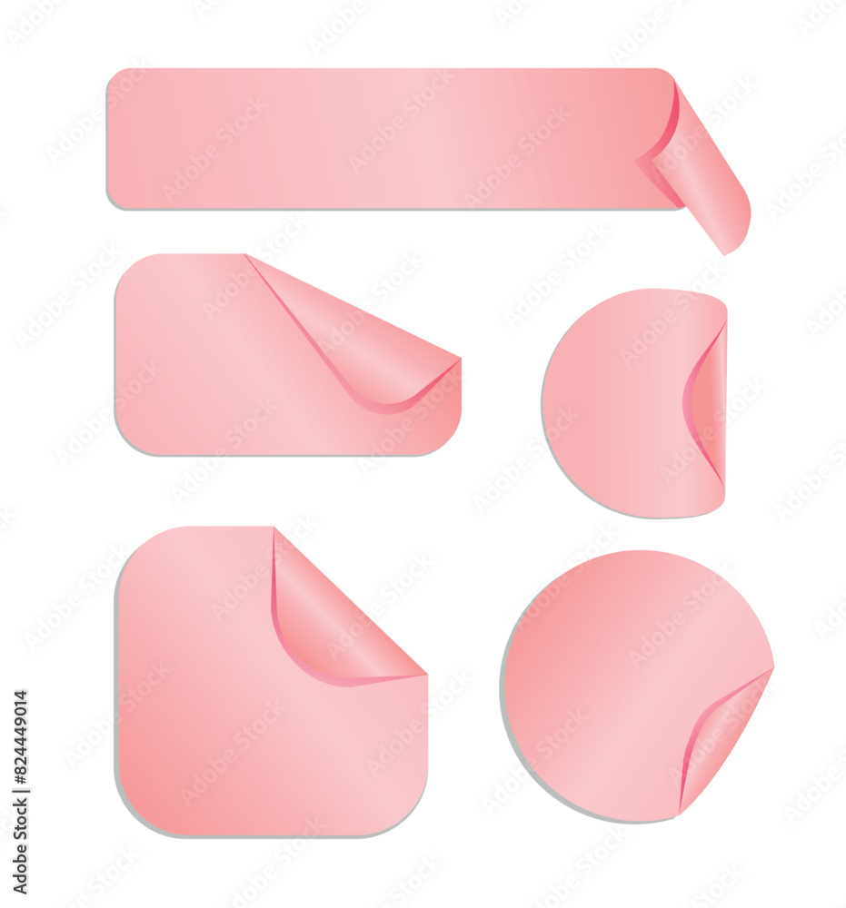 Curled pages and stickers. Round, square and rectangle flipped paper ...