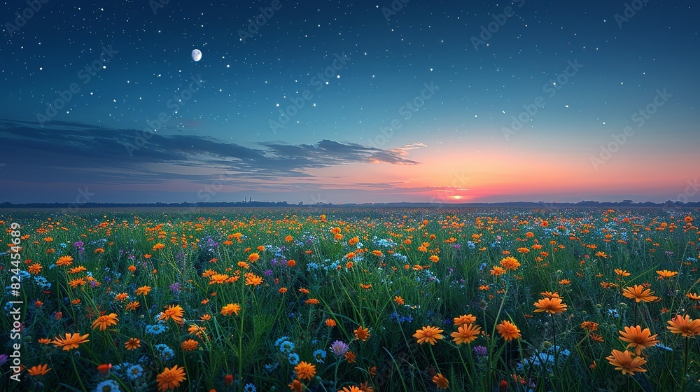 Nature Background, Moonrise Over a Flower Field: An enchanting view of ...