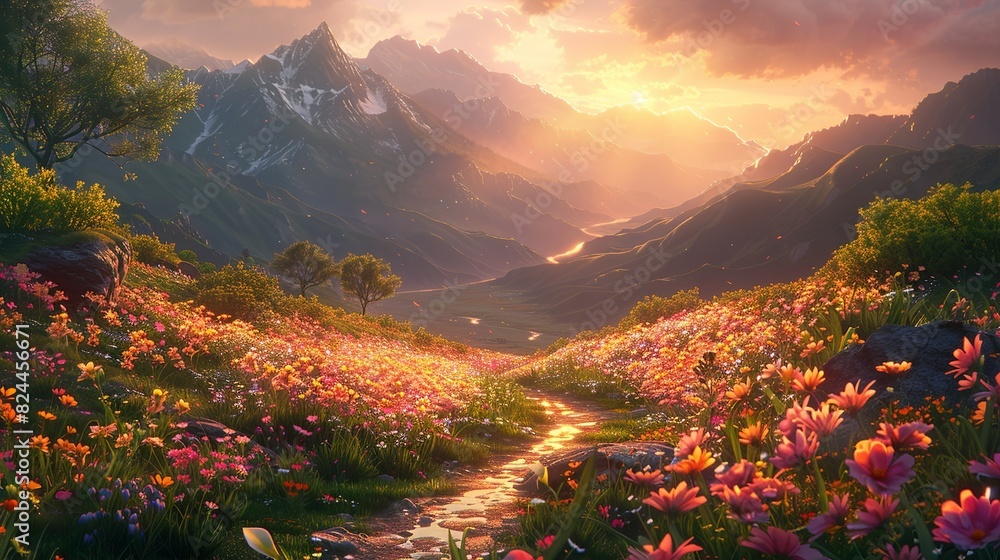 Nature Background, Spring Flowers on a Mountain Path: A scenic mountain ...