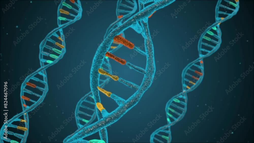 Abstract animated structure of a DNA molecule from particles. Concept ...