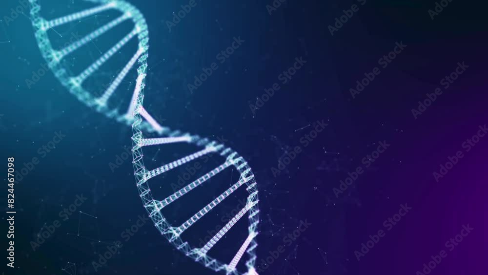 Abstract animated structure of a DNA molecule from particles. Concept ...