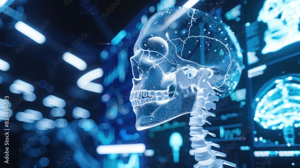 Human skeletal structure in digital rendering, UI, scanned bone system ...