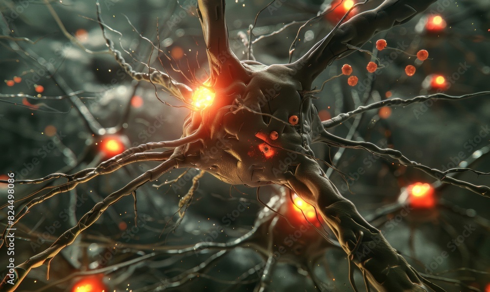 Visualization of Nerve Tissue with Neurons and Synapses Stock ...