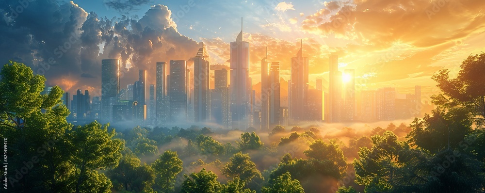 Green city, eco friendly city background and green building background ...